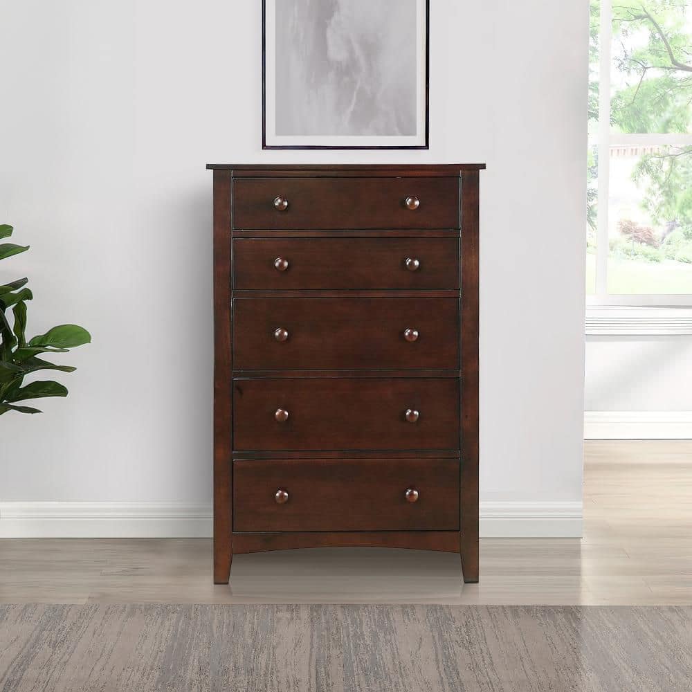 Benjara 18 in. Brown 5-Drawer Wooden Chest of Drawers BM232101 - The ...