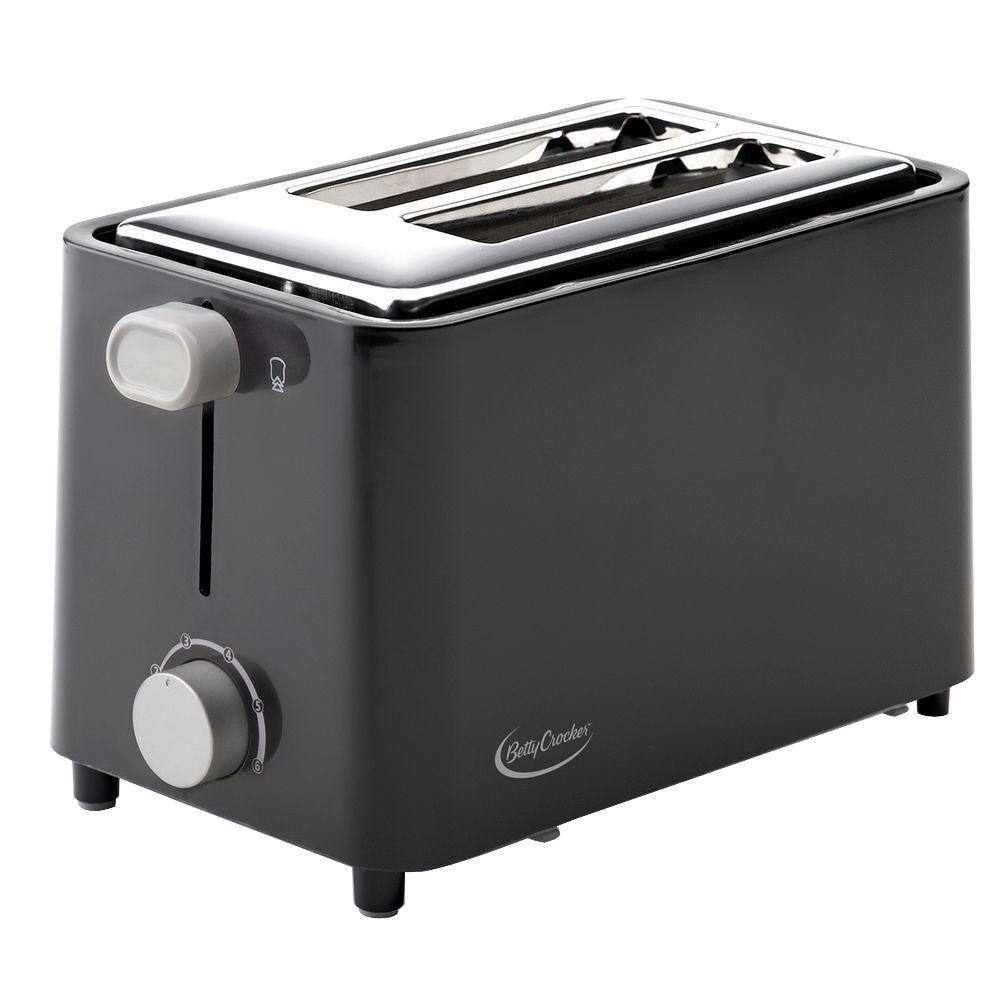 Betty Crocker 2-Slice Black Wide Slot Toaster with Cool-Touch Exterior ...