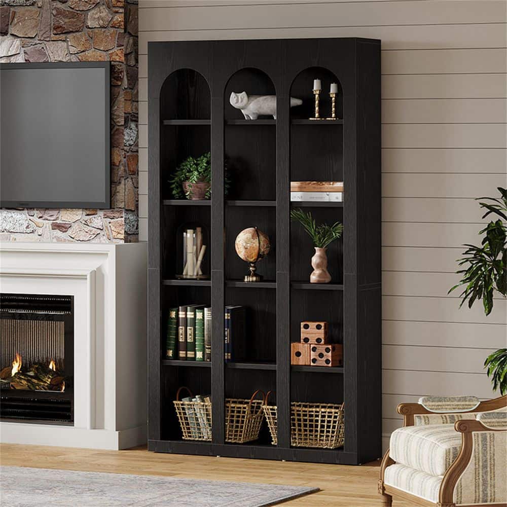 BYBLIGHT Eulas 71 in. Tall Black Wood 5-Shelf Bookcase, Arched ...