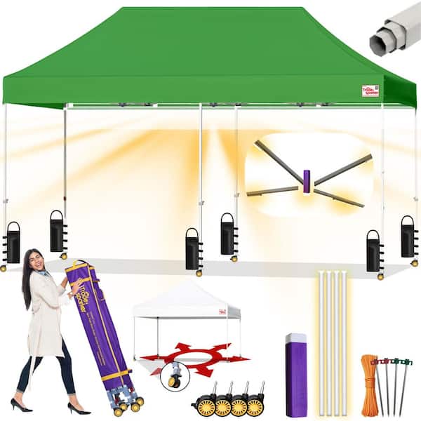 Tradesparker Commercial 10 ft. x 20 ft. Field Green Pop Up Canopy Tent ...