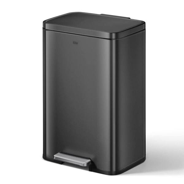 ITOPFOX Indoor 13.2 Gal. Matte Black Metal Household Trash Can Step Lid ...