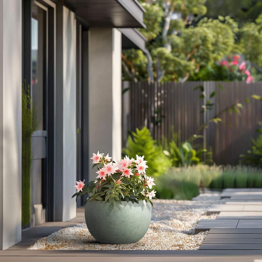 Morrava 20 in. Large Sage Gray Concrete Round Planter / Pot with ...