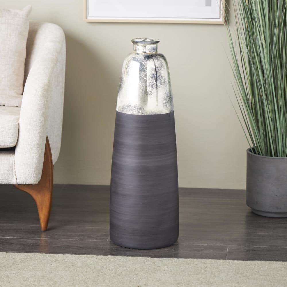 Litton Lane Black Tall Brushed 2-Toned Floor Glass Decorative Vase with ...