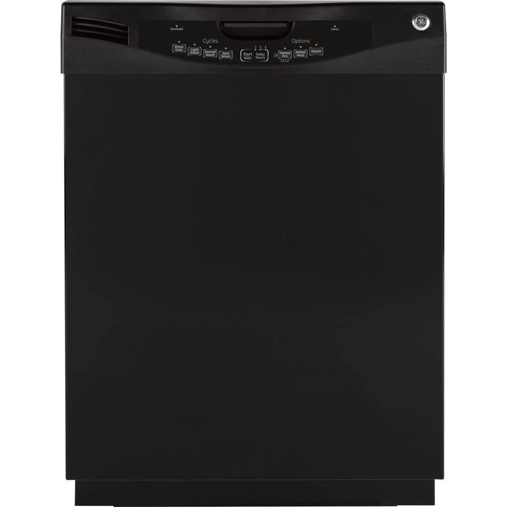 GE 24 in. Black Front Control Dishwasher 120-Volt with Steam Cleaning ...