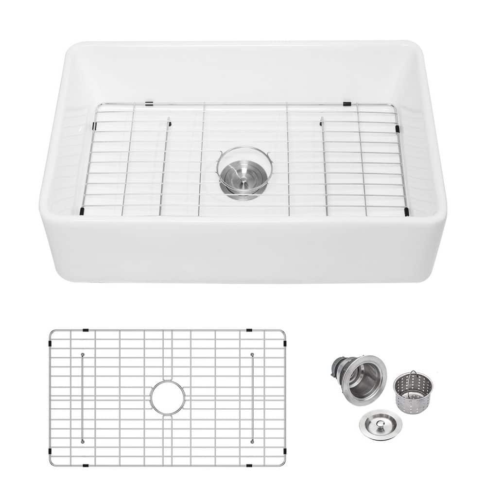 Logmey 30 in. x 20 in. Farmhouse/Apron Sink Single Bowl White Fireclay ...