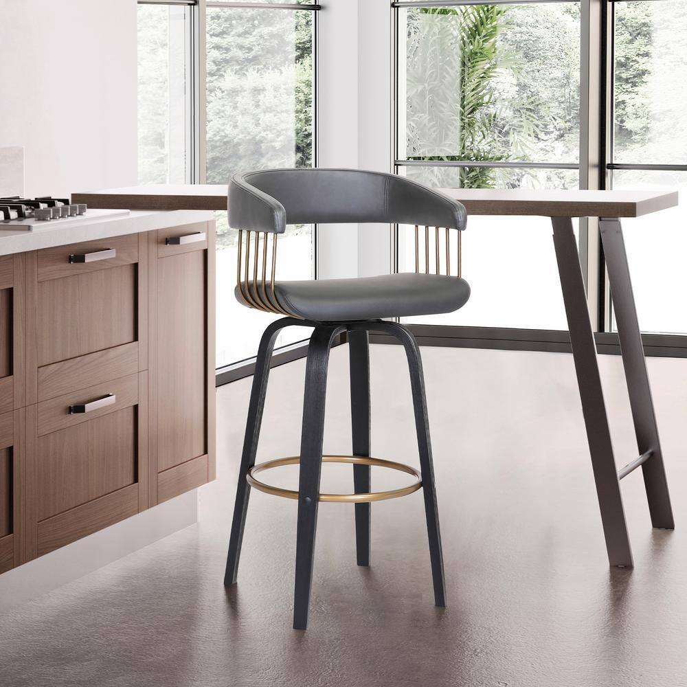Armen Living Topanga Swivel 30.5 in. Grey, Black and Golden Bronze Wood ...