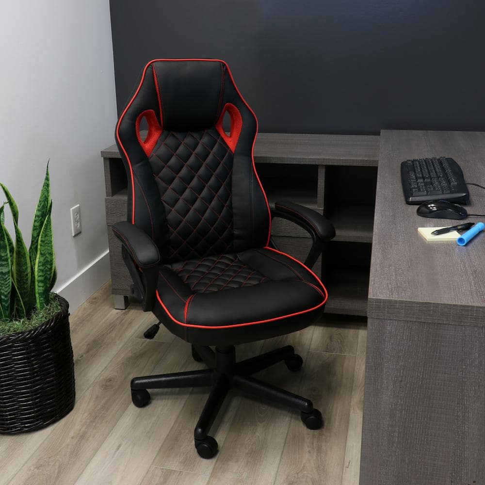 Elama High Back Faux Leather Adjustable Height Office Chair in Black ...