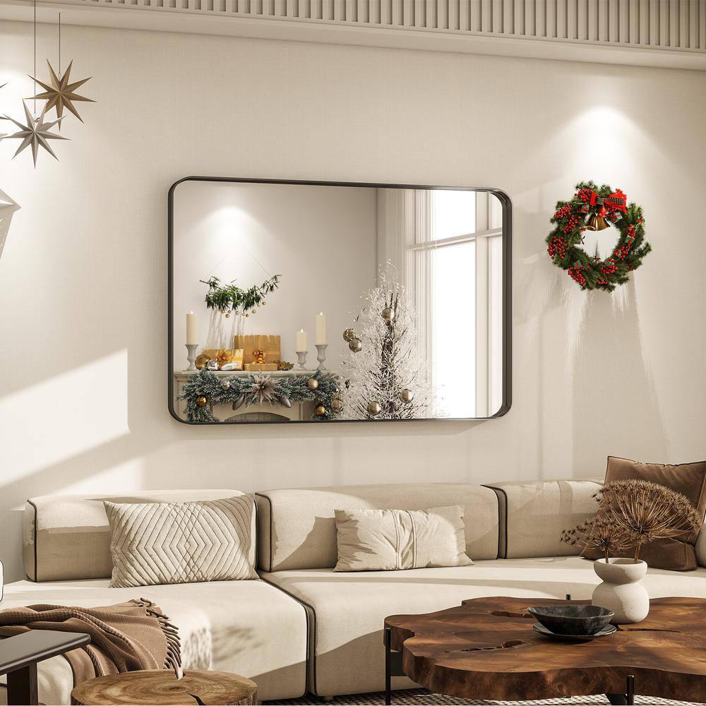 XRAMFY 24 in. W x 36 in. H Rectangular Modern Aluminum Framed Rounded ...