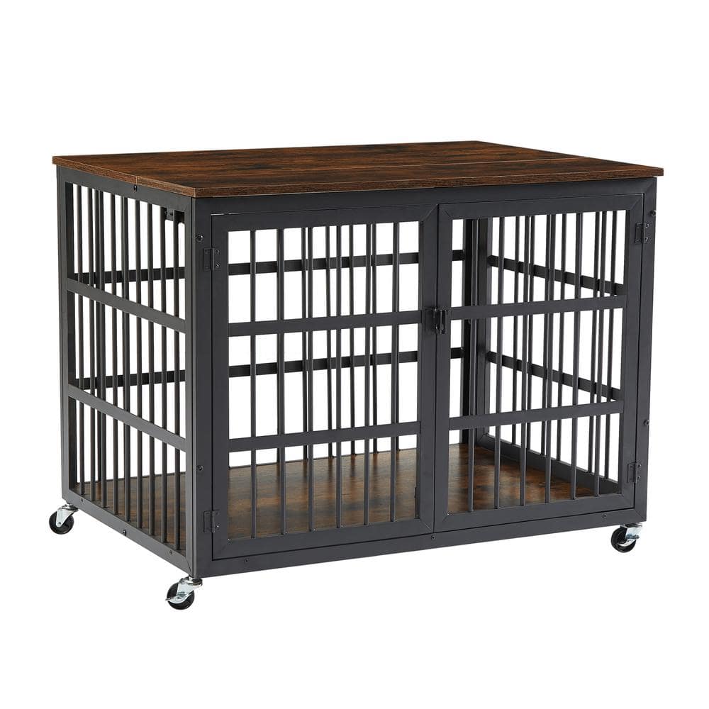Foobrues Dog Crate Wrought Iron Frame Door with Side Openings, Rustic ...