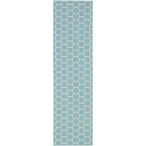 Nourison Reversible Indoor Outdoor Aqua 2 ft. x 8 ft. Honeycomb ...