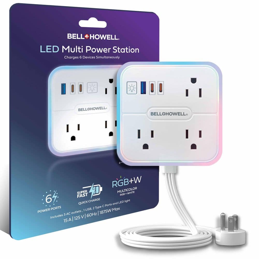 Bell + Howell LED Multi Power Station 3 AC Outlets,1 USB-A and 2 USB-C ...