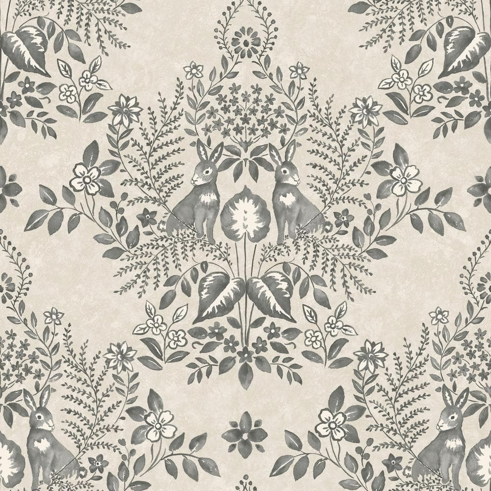 ERIN & BEN CO. Linen and Charcoal Cottontail Toile Paper Peel and Stick ...