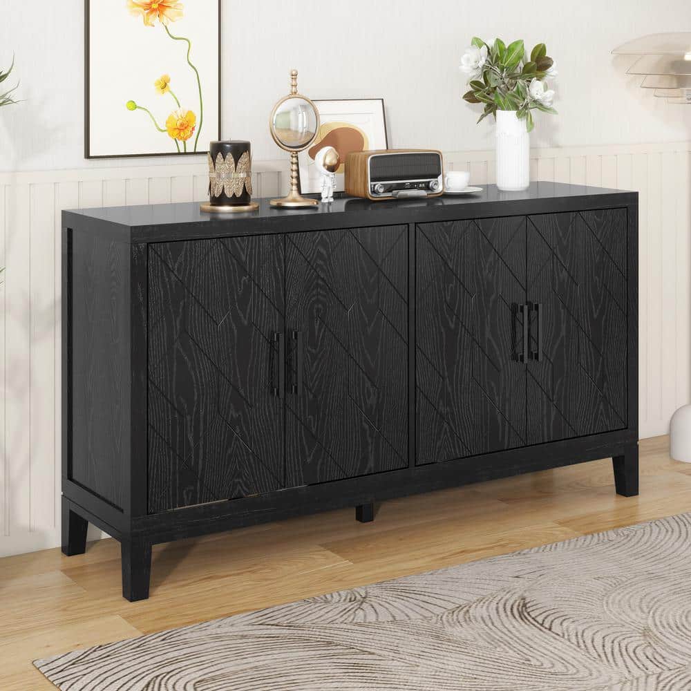 Harper & Bright Designs Black 4-door Wood 60 in. Retro Sideboard with ...