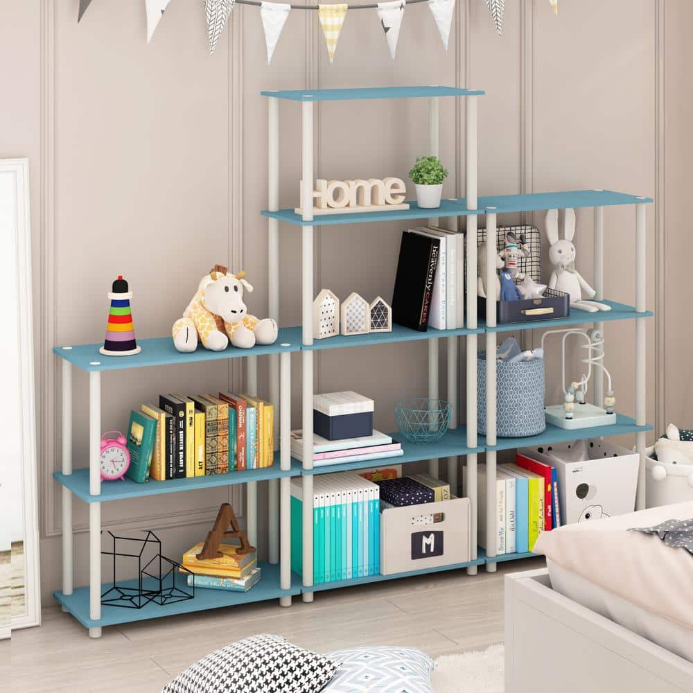 Furinno 43.25 in. Tall Light Blue/White Wood 4-Shelves Etagere ...