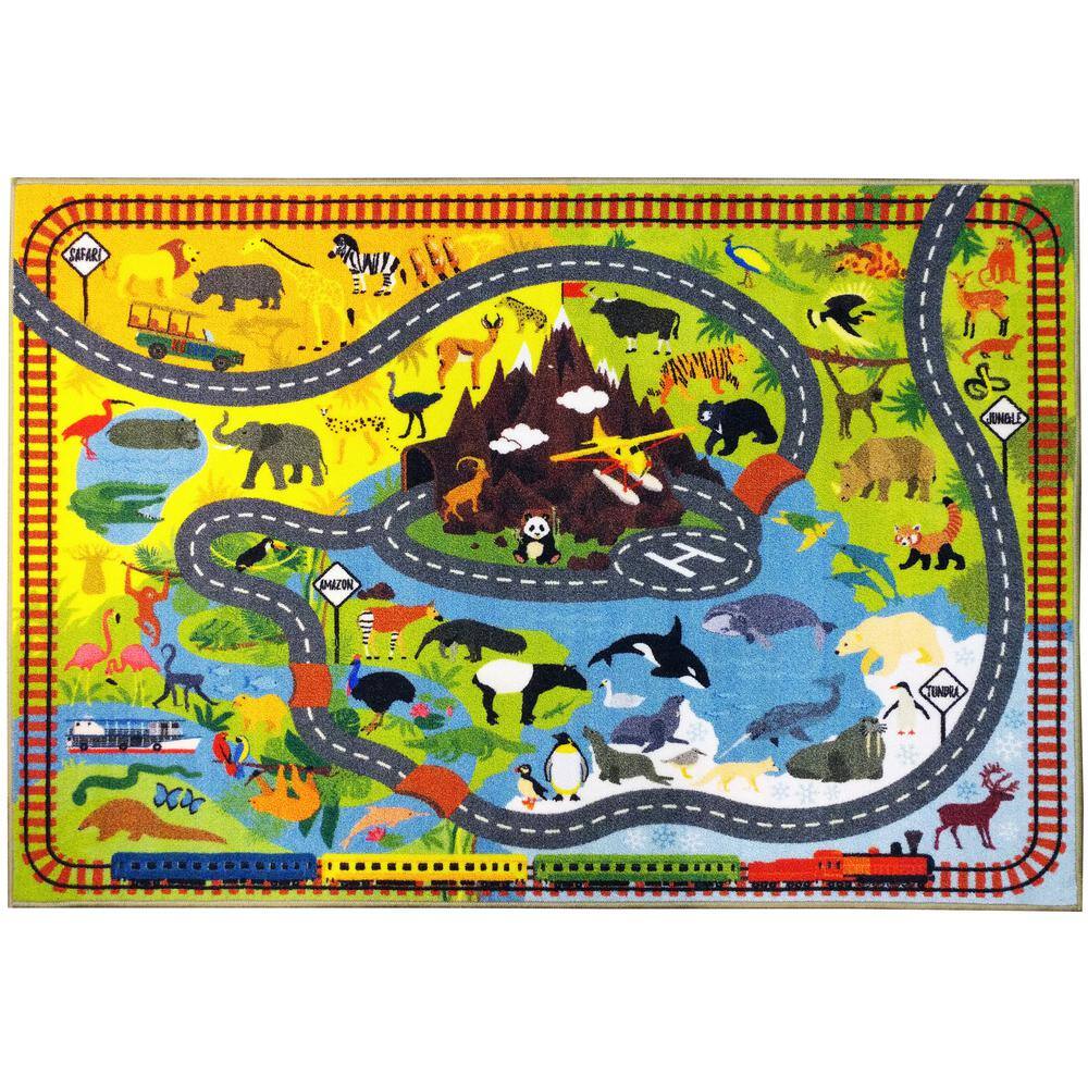 KC CUBS Multi-Color Kids Children Bedroom Animal Safari Road Map ...