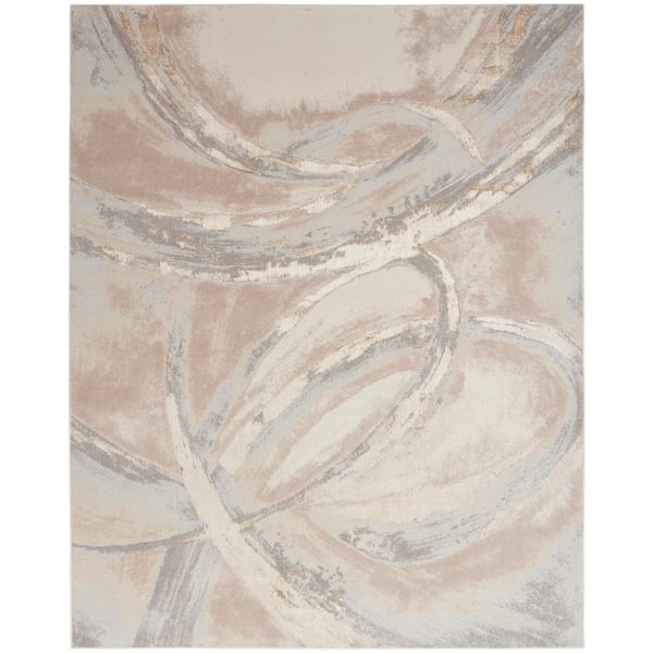 Inspire Me! Home Decor Brushstrokes Beige/Grey 9 ft. x 12 ft. Abstract ...