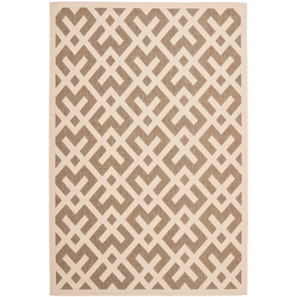 SAFAVIEH Courtyard Brown/Bone 7 ft. x 10 ft. Geometric Indoor/Outdoor ...