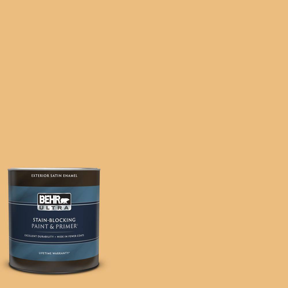 BEHR ULTRA 1 qt. #310D-4 Gold Buff Satin Enamel Exterior Paint & Primer ...
