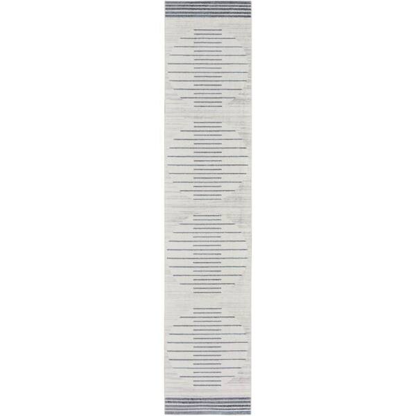 Nourison Astra Machine Washable Ivory Blue 2 ft. x 8 ft. Striated ...