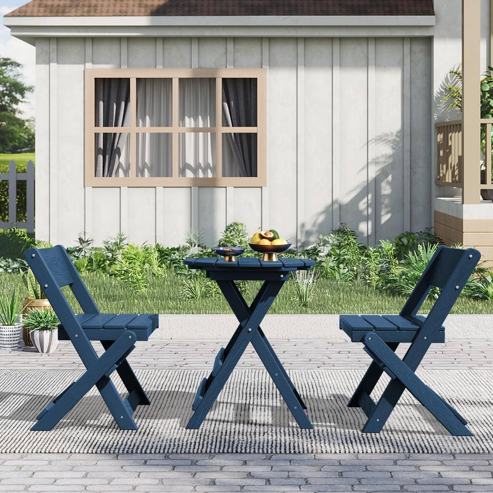 JEAREY HDPE Foldable 3-Piece Plastic Outdoor Bistro Set in Navy XJG3JT ...