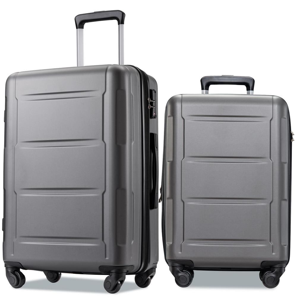Merax 20 in. x 24 in. 2-Piece Dark Gray ABS Hardshell Spinner Luggage ...
