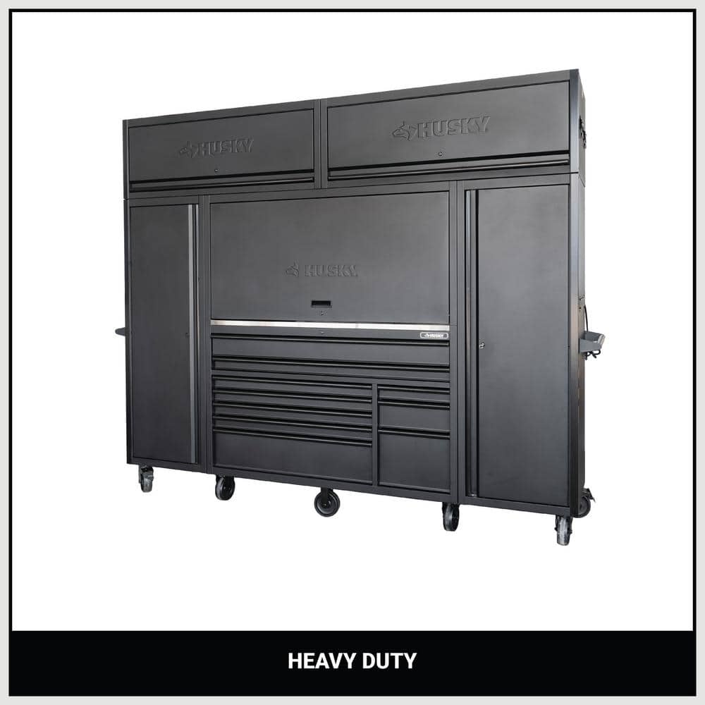 Husky 62 in. W x 24 in. D Heavy Duty 10-Drawer Combo Hutch and 2 Side ...