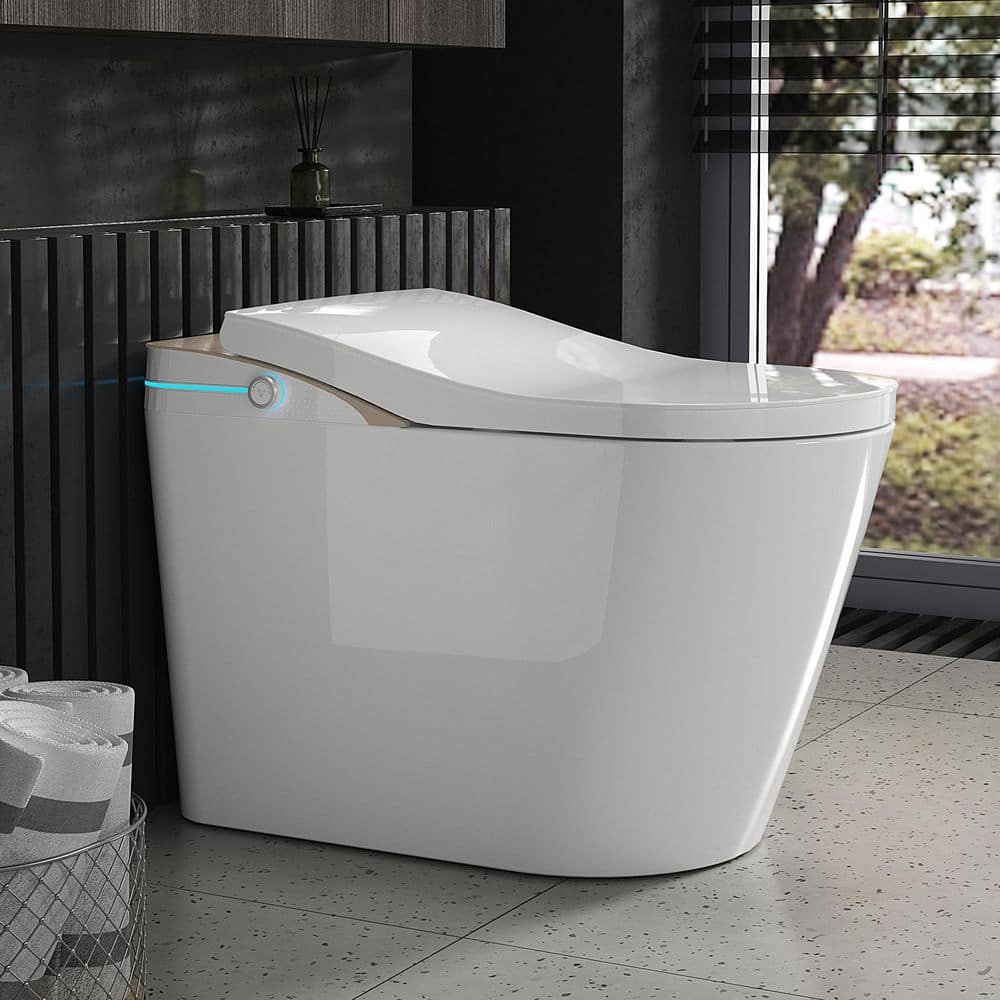 MEDUNJESS Elongated Smart Bidet Toilet 1.19 GPF in White with Auto ...
