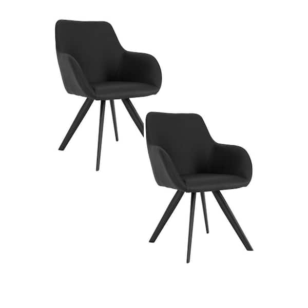 Benjara Black Vegan Faux Leather Angled Legs Dining Armchair (Set of 2 ...