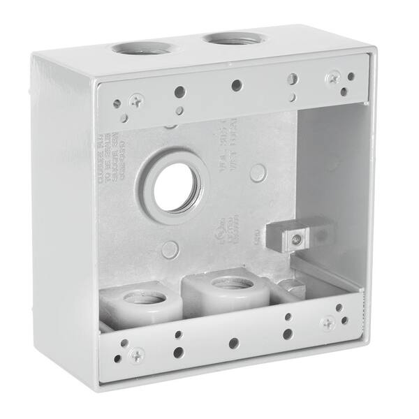 Halex 1/2 in. Aluminum White 2-Gang 5-Hole Weatherproof Outlet Box ...