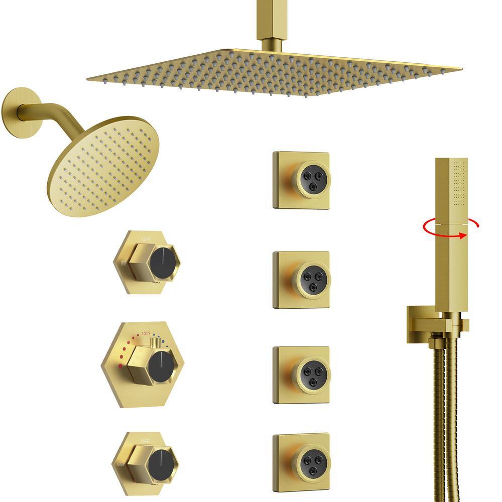 EVERSTEIN Rainfall 8-Spray Square 12 in. Dual Shower System Shower Head ...