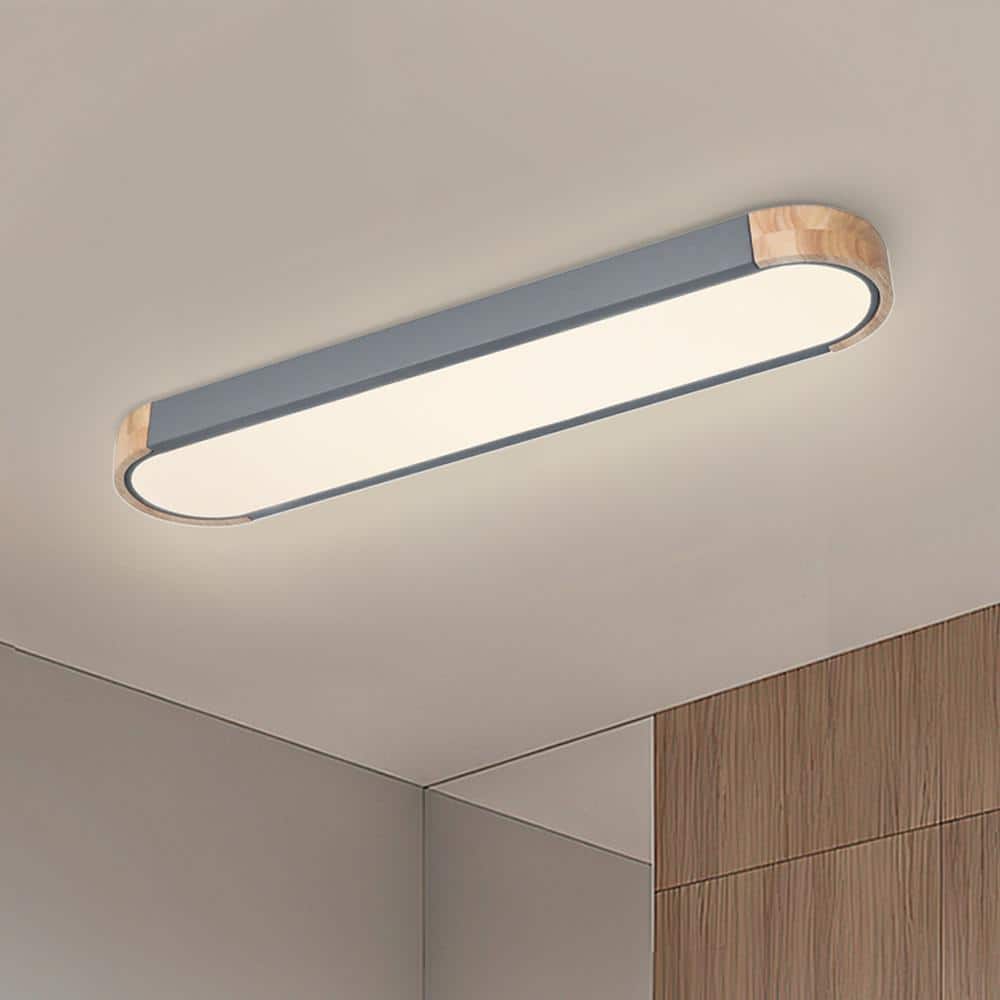 HUOKU Lumin 38 in. 1-Light Gray Integrated LED Flush Mount Minimalist ...