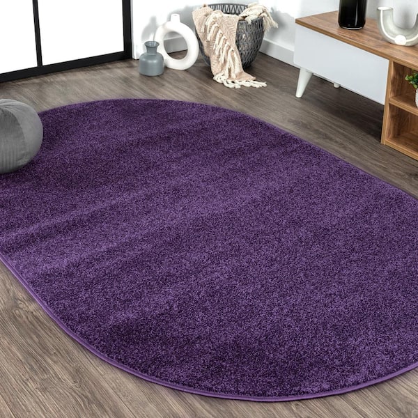 JONATHAN Y Haze Solid Low-Pile Purple 6 ft. x 9 ft. Oval Area Rug ...