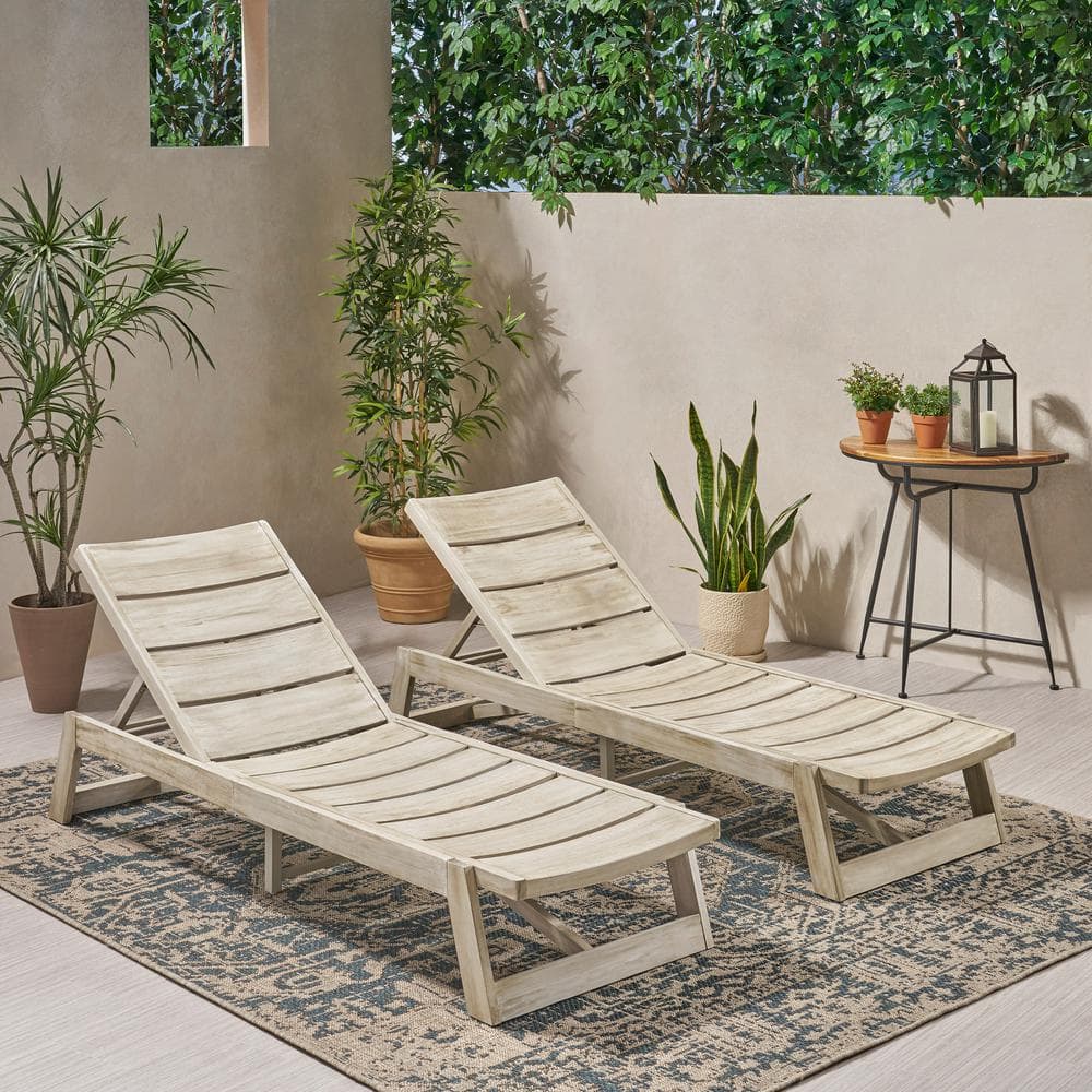 FIROMO Grey Wood Adjustable Outdoor Patio Chaise Lounges for Garden ...