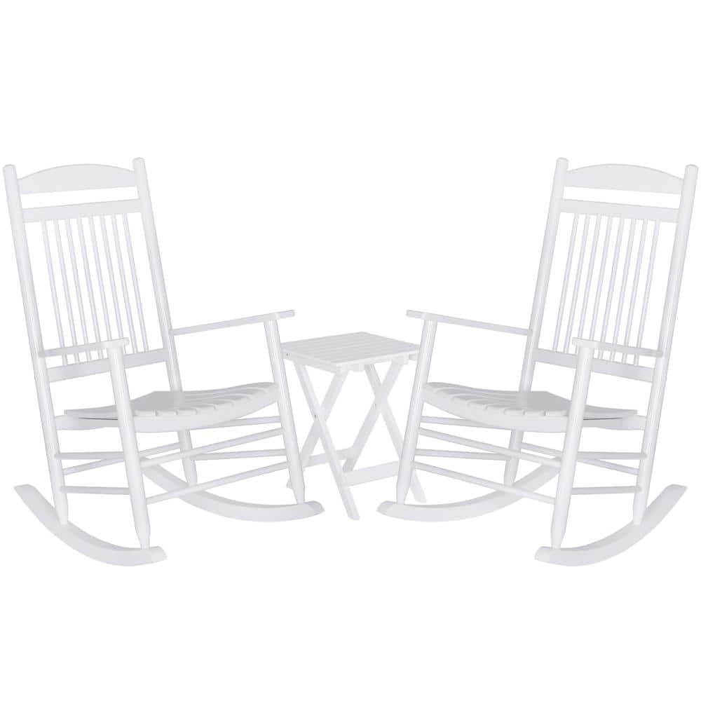 VEIKOUS 3-Pieces White Wooden Outdoor Patio Rocking Chair Set rock ...