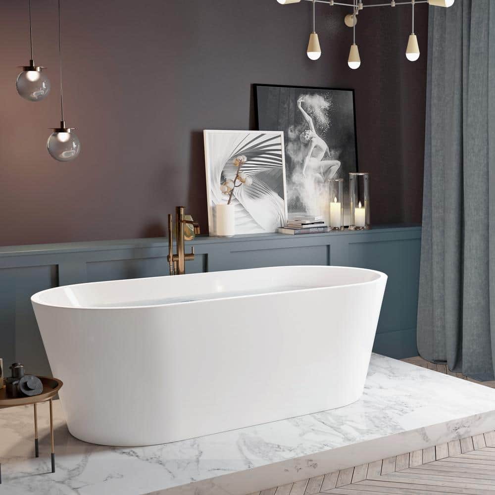 Magic Home 55 in. Acrylic Flatbottom Freestanding Non Whirlpool Soaking ...
