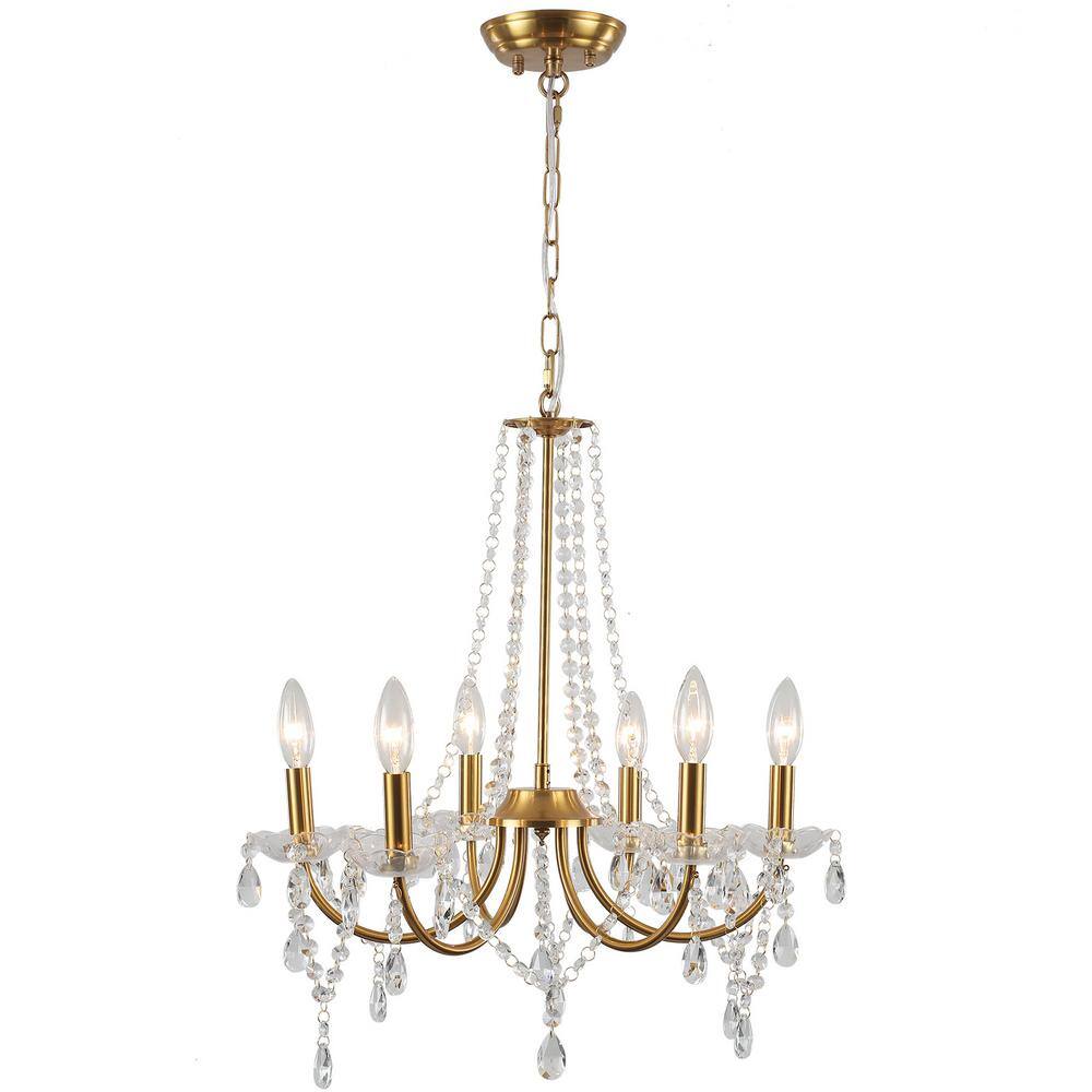LWYTJO 6-Light Gold Traditional Candle Style Crystal Raindrop ...