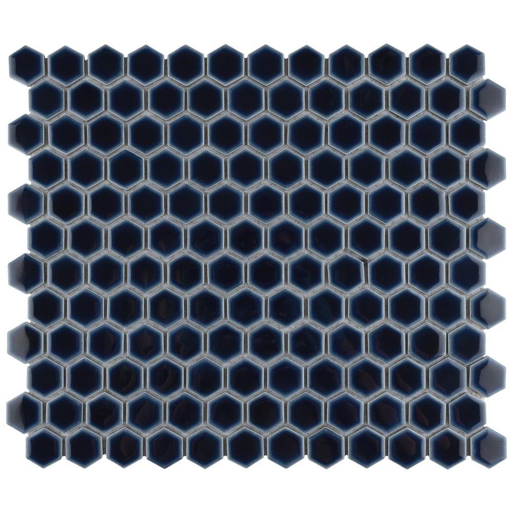 Merola Tile Hudson 1 in. Hex Smoky Blue 6 in. x 6 in. Porcelain Mosaic ...