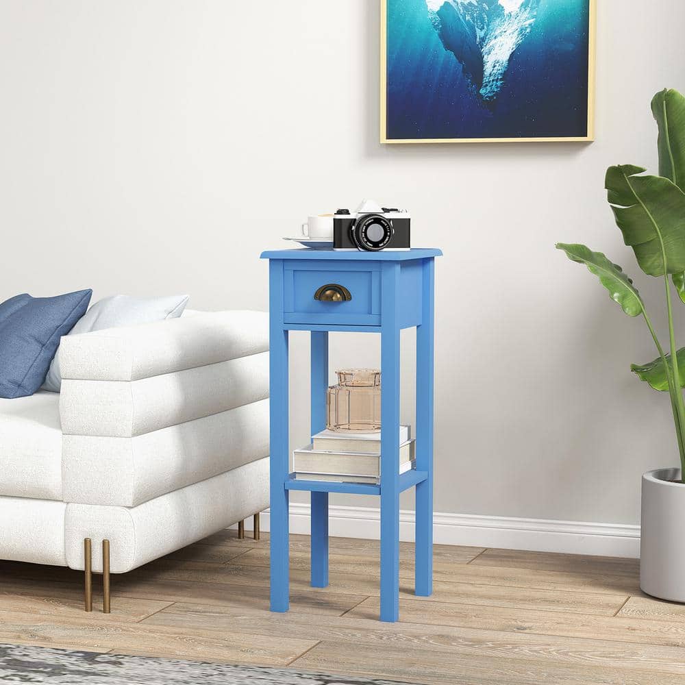 HOMCOM 11.75 in. Square MDF 2-Tier Side Table with Drawer and Bottom ...