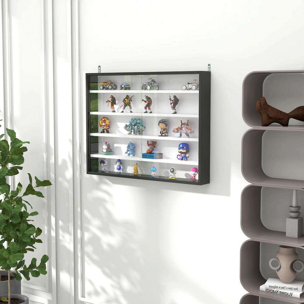 Black 31.5 in. x 23.5 in. Glass Wall Mounted Photo Album Magazine Rack ...
