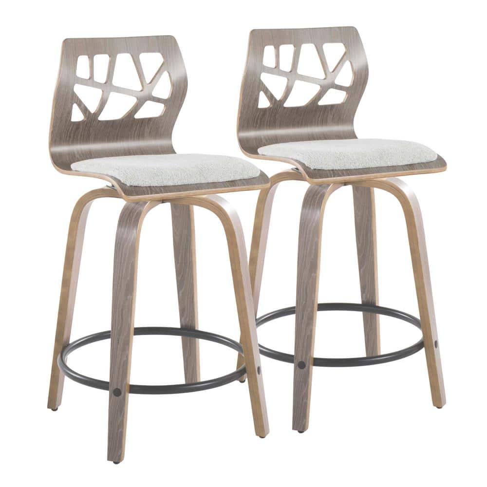 Lumisource Folia 23.5 in. Light Grey Fabric, Light Grey Wood and Black ...