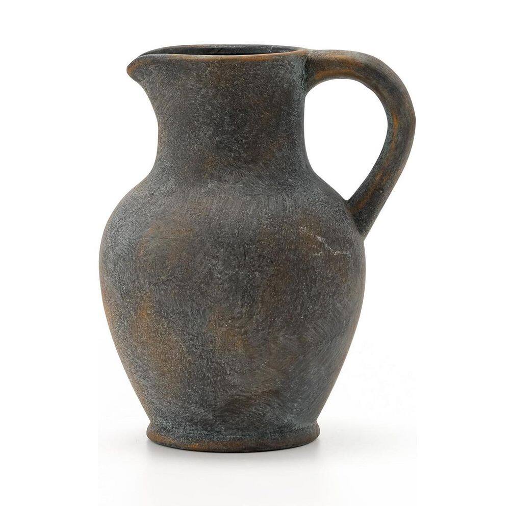 8 in. Black and Gold Ceramic Pot Rustic Farmhouse Vase with Handle ...