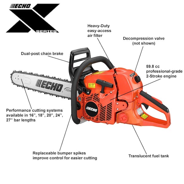 ECHO 18 in. 59.8 cc Gas 2 Stroke X Series Rear Handle Chainsaw CS 620P 18 The Home Depot
