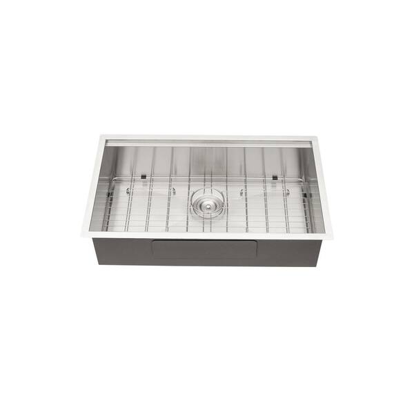 Akicon 304 Stainless Steel 32 in. Single Bowl Undermount Workstation ...