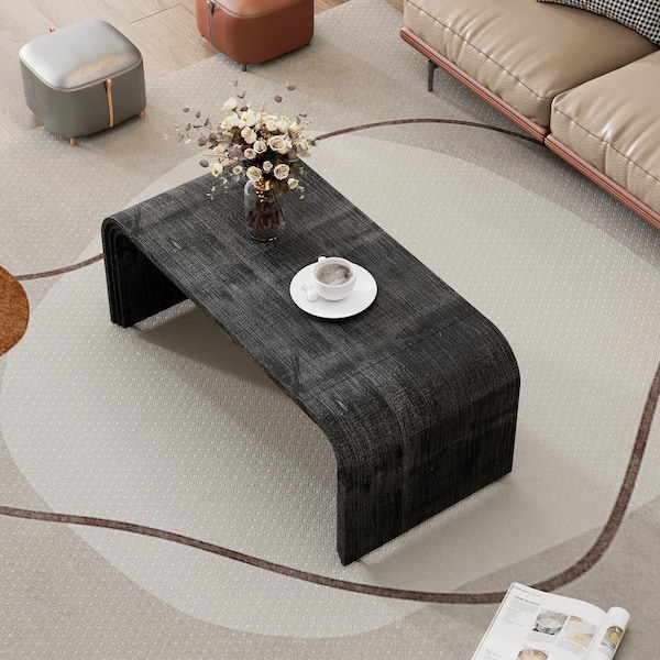 Harper Bright Designs Minimalist 47.2 in. Antique Black Rectangle Top Curved Art Deco Design Wood Coffee Table XW121AAB The Home Depot