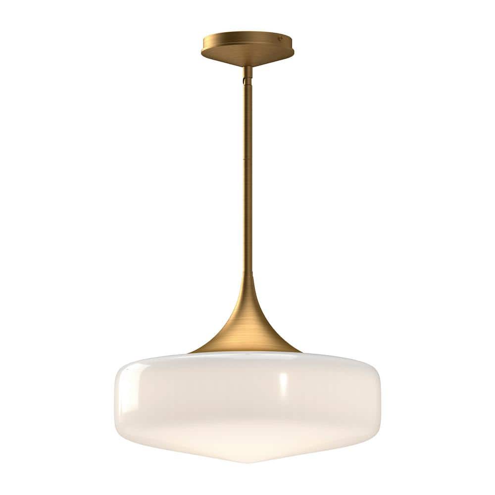 ALORA MOOD Lincoln 14 in. 1 Light 60-Watt Aged Gold/Glossy Opal Glass ...