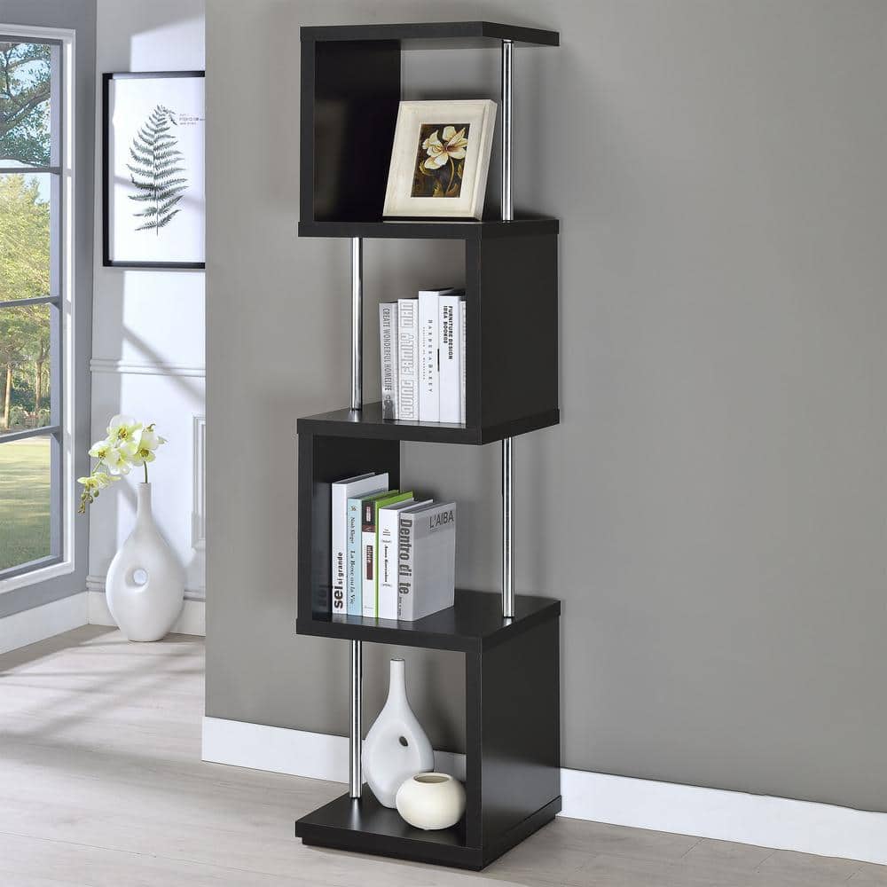Coaster 66.5 in. Black and Chrome 4-Shelf Geometric Bookcase 801419 ...