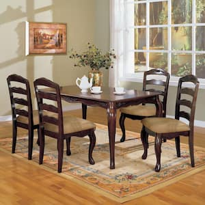 Furniture of America Vadis 7-Piece Dark Walnut and Tan Wood Top Dining ...