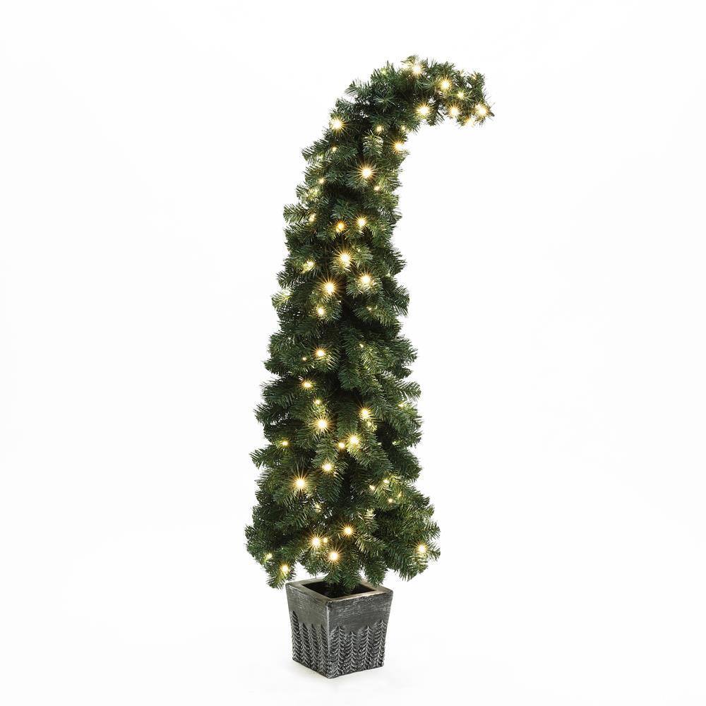 LuxenHome 5 ft. Pre-Lit Leaning Top Green Potted Artificial Christmas ...