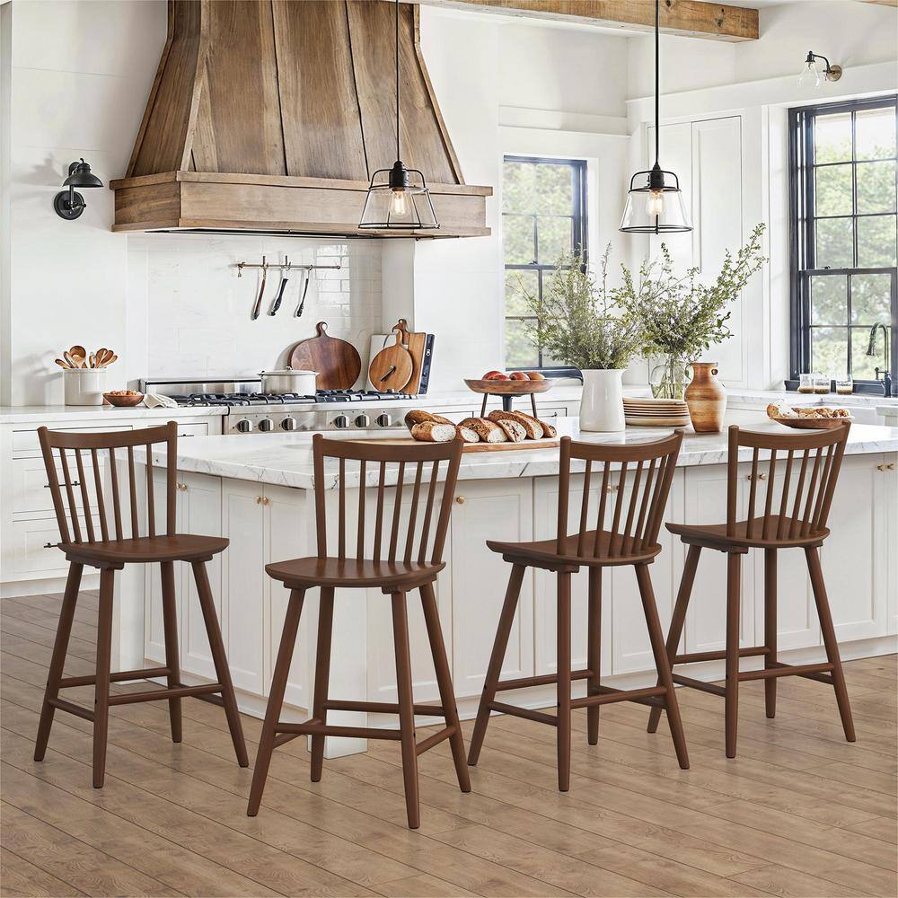 LUE BONA Winston 24 in. Brown Windsor Barstool Wooden Farmhouse Spindle ...
