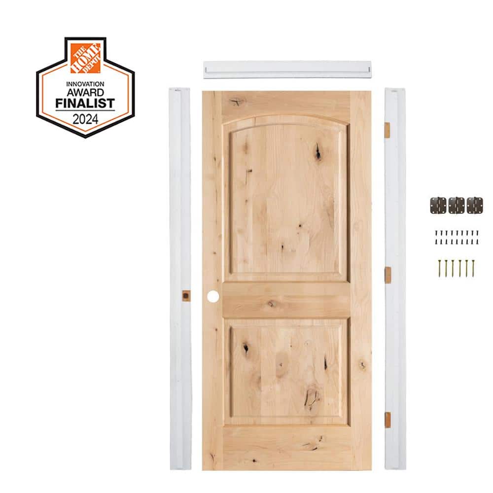 Krosswood Doors DIY 32 in. x 80 in. Arch Top Knotty Alder Wood Right ...